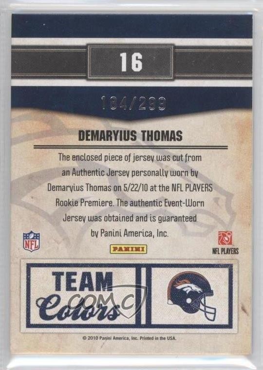 2010 Panini Classics Team Colors Materials /299 Demaryius Thomas #16 ...
