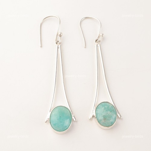 Amazonite Gemstone Sterling Silver Daughter Gift Drop Heart Chakra Hook Earrings | eBay