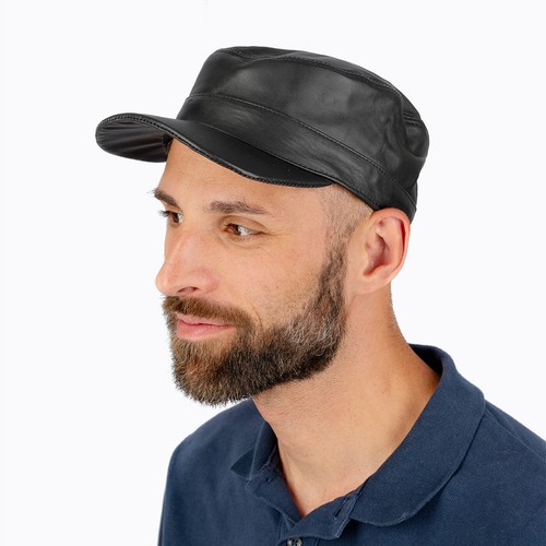 Black Forest Fox Herren Leder CUBA Cap Hut Schirmmütze in Graphite Grau ...