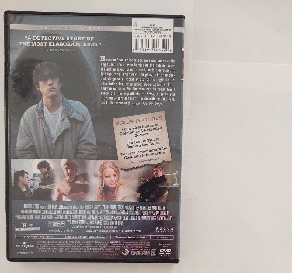BRICK (DVD) 2005 Joseph Gordon-Levitt, NORA ZEHETNER, Noah Fleiss, MATT ...
