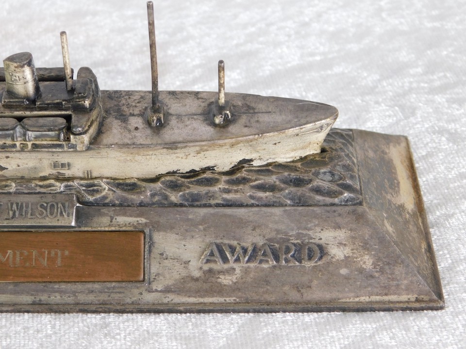 WWII US Navy SS President Wilson Liberty Ship Silver Trophy Ship Model ...