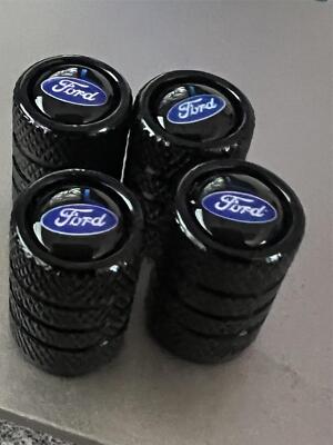 4x Black Ford Universal Tire Valve Stem Caps | Aluminum | OE | For ...