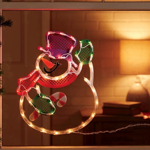 Lighted Waving Snowman Window Decoration, Material Plastic, 14"x17" | eBay