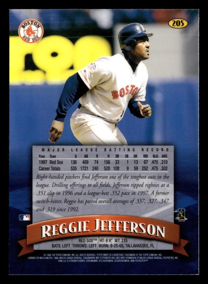 Reggie Jefferson 1998 Topps Finest #205 Red Sox Baseball *176 | eBay