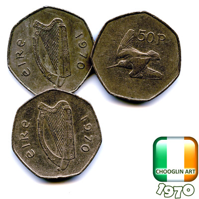 Set of (x3) IRISH 1970 FIFTY PENCE 50p coins, 56 Years Old! | eBay