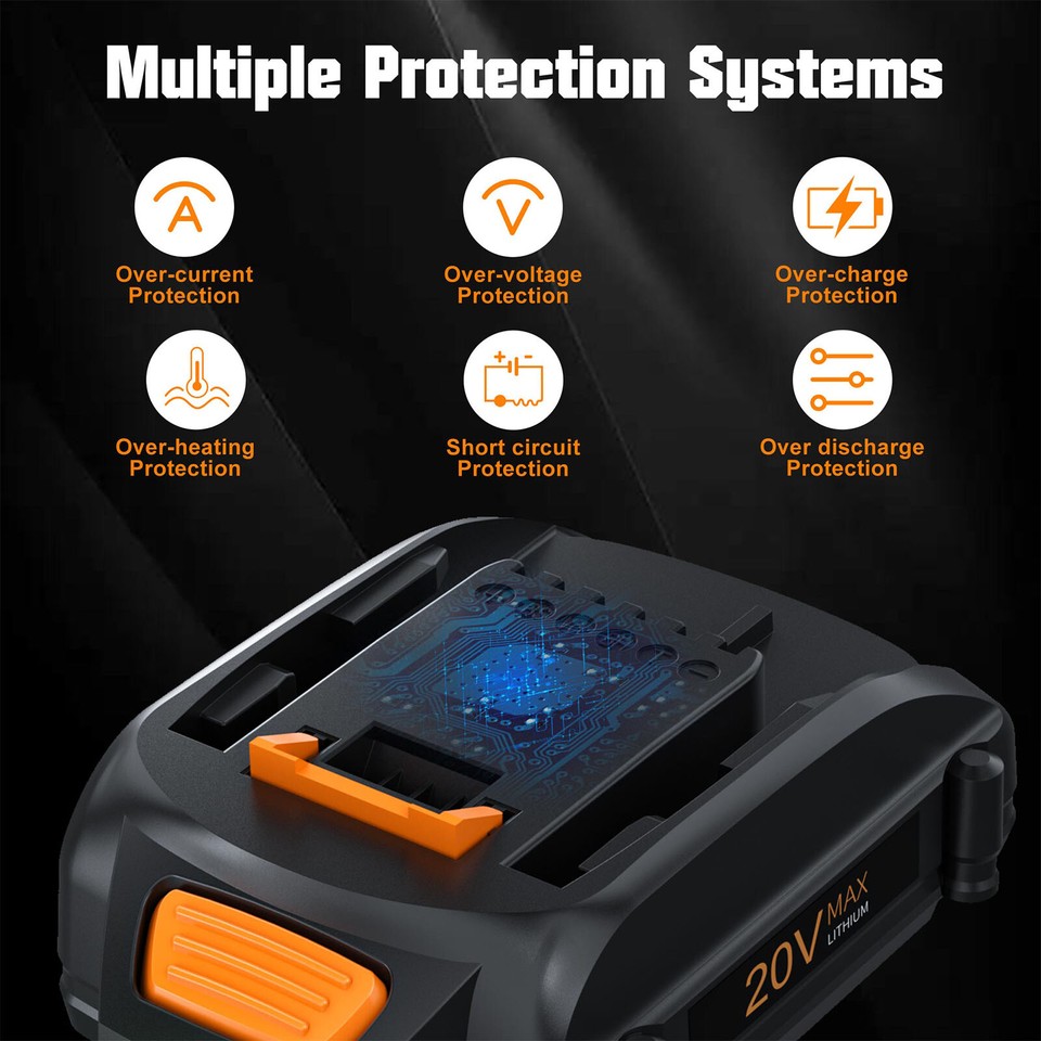 8.0Ah WA3520 Battery For WORX 20V MAX Lithium ion Charger 20Volt WA3525 ...