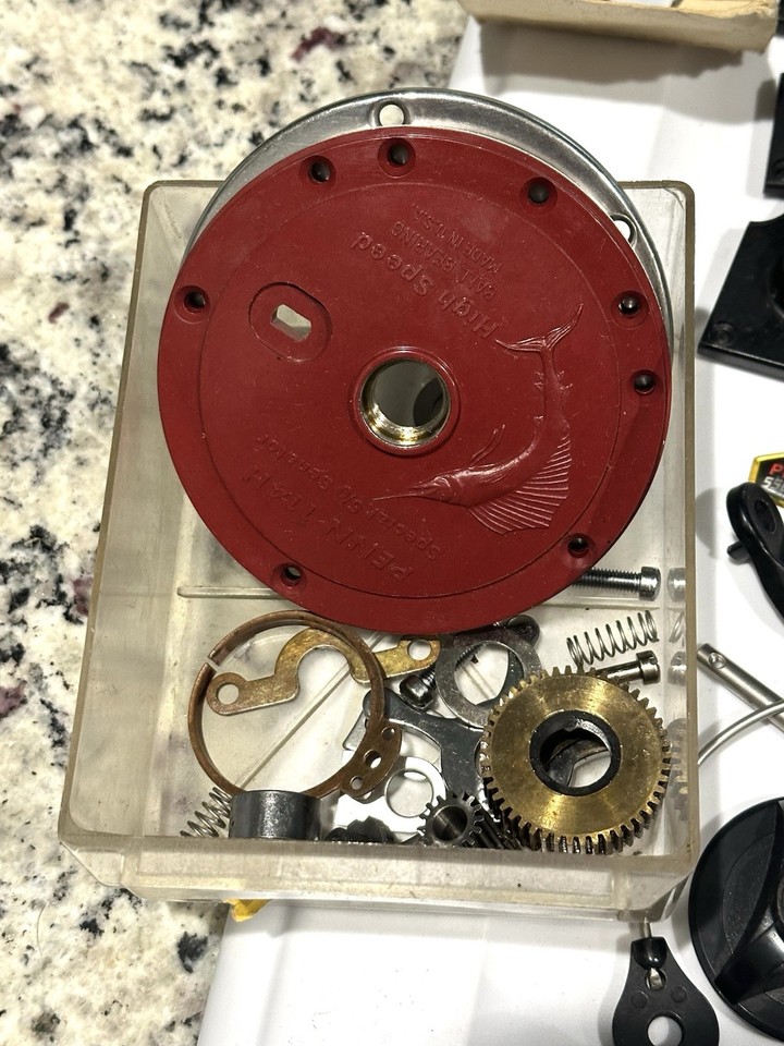 Large lot of penn fishing reel parts spinfisher senator 704 spool bails ...