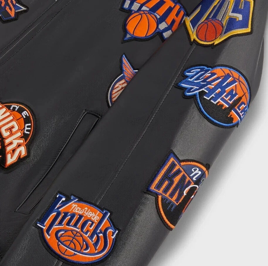 Kith & Avirex Leather Jacket New York Knicks Icon Patches NBA Black ...