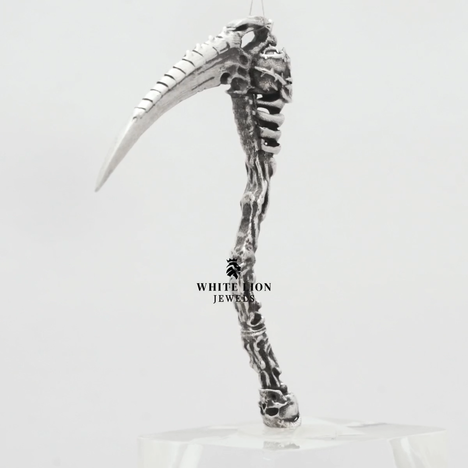 Death Scythe Gothic Biker Rider Skull weapon Pendant 925 Sterling ...
