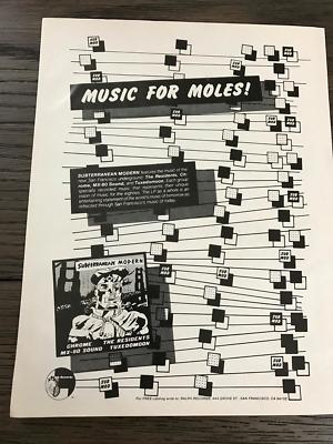 1979 VINTAGE 8X11 PROMO Ad MUSIC FOR MOLES! SUBTERRANEAN MODERN CHROME ...