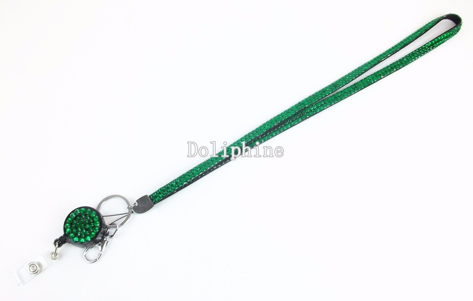 Multi Color Bling Rhinestone Lanyard with Retractable Reel for ID Badge ...