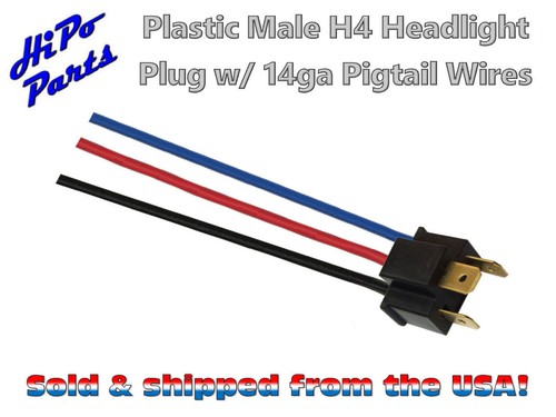 Plastic Male H4 Headlight Plug w/ 14ga Pigtail Wires fits 7” Round ...