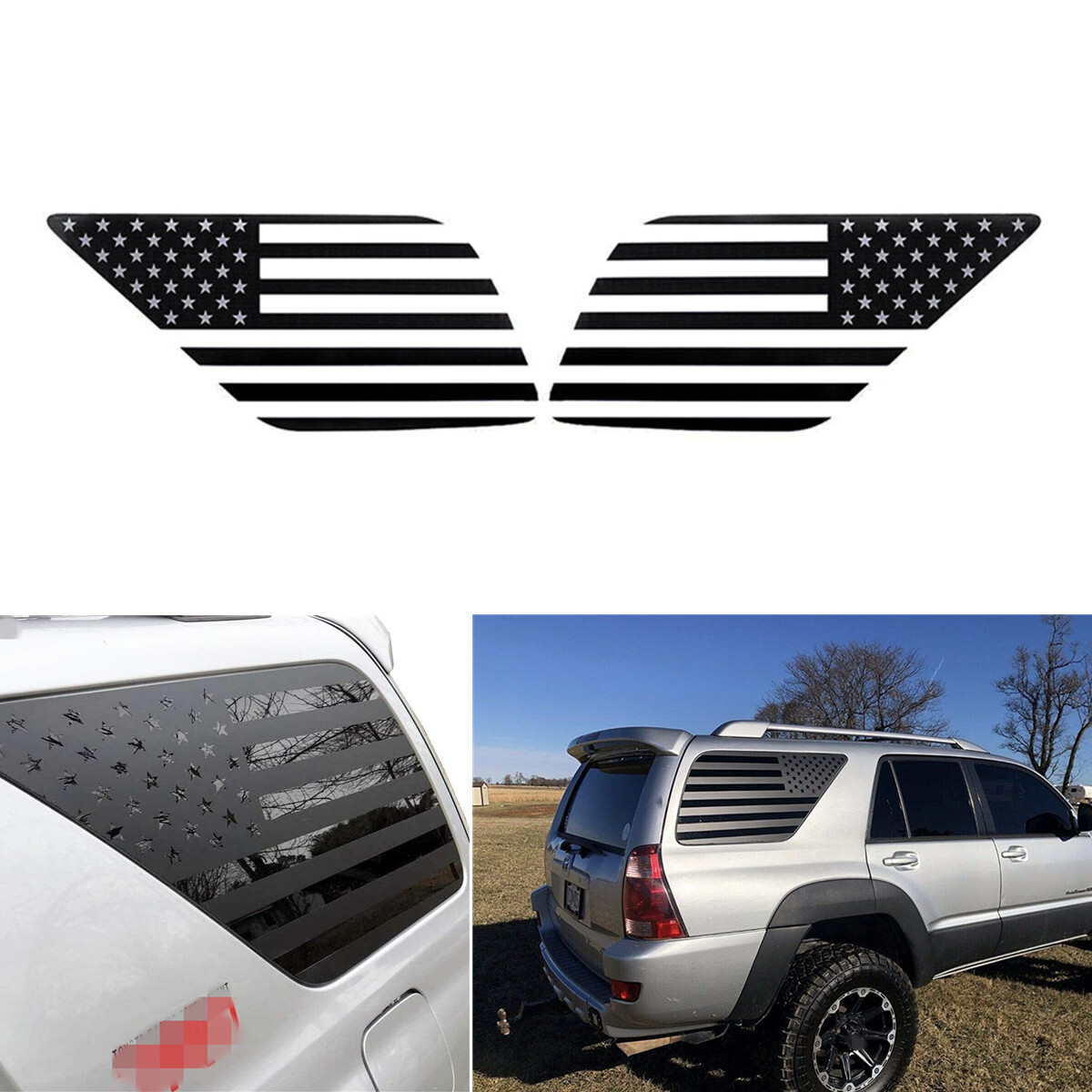American Flag Car Window Decals Matte Black American Flag Rear Side