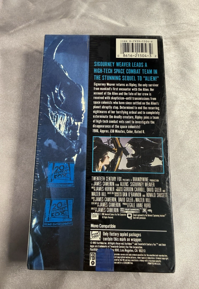 20th Century Fox Watermarked "Aliens" Sealed Brand New VHS Sigourney ...