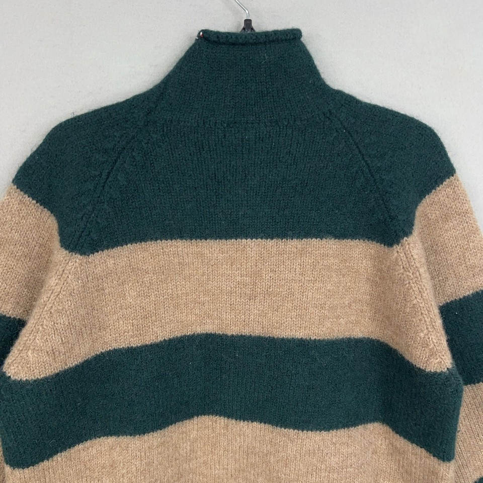 J Crew Sweater Womens XL Oarsman Green Tan Striped Roll Neck Heavy Wool ...