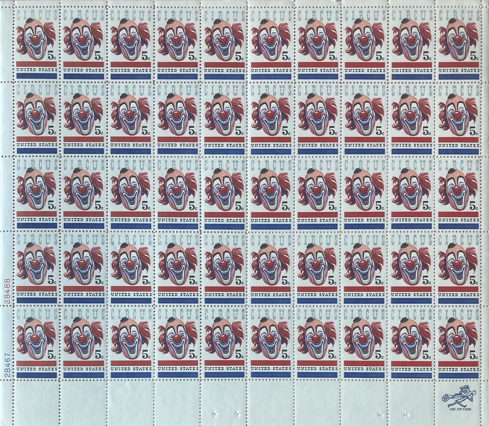 CIRCUS CLOWN-USA 5 CENTS PANE OF 50 STAMPS-SCOTT #1309 ISSUED 1966. | eBay
