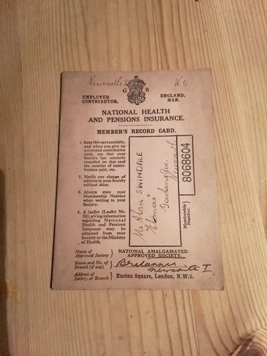 Vintage National Health and Pensions Insurance Record Card 1932 - 37 ...