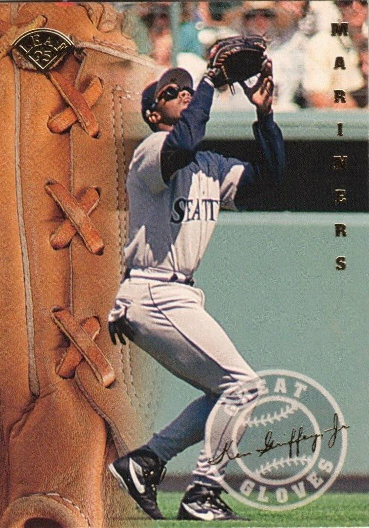 KEN GRIFFEY JR.OF-SEATTLE MARINERS-1995 DONRUSS #6-GREAT GLOVES- HALL ...