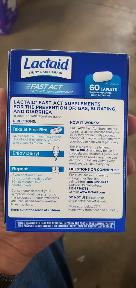 LACTAID - FAST ACT LACTOSE INTOLERANCE RELIEF -60 CAPLETS - AUG 2027 ...