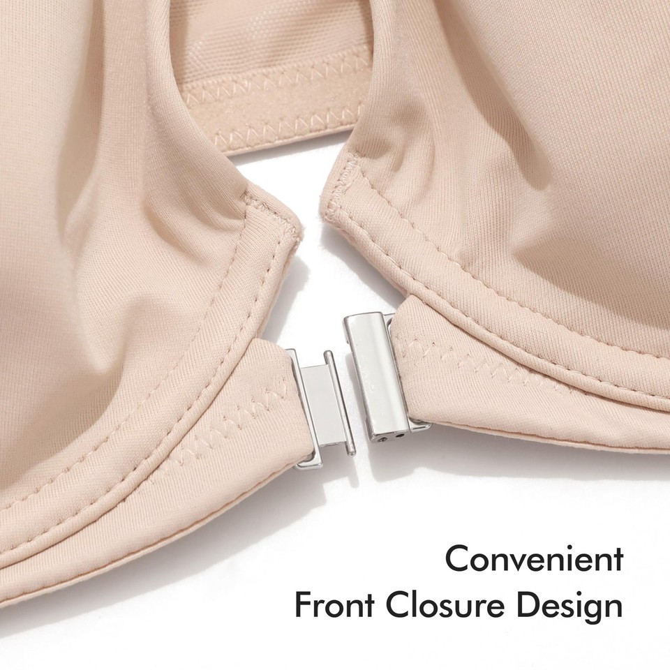Women's Front Closure Posture Support Underwire Full Coverage Bra Beige ...