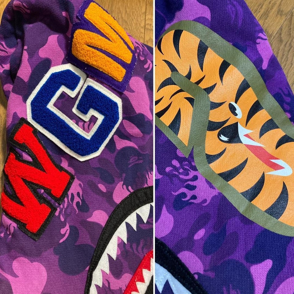 BAPE Fire camo shark full hoodie purple camo flame NIGO A Bathing Ape ...