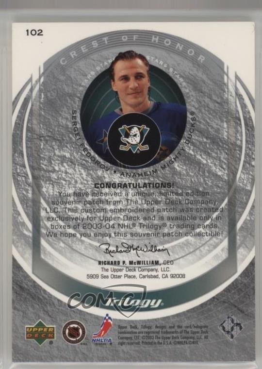 2003-04 Upper Deck Trilogy Sergei Fedorov (Team Logo) #102 HOF 4f5 ...
