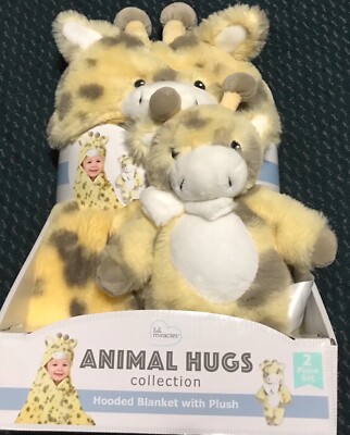 Little Miracles Plush Giraffe Animal Hugs Hooded Baby Blanket 30"x36 ...
