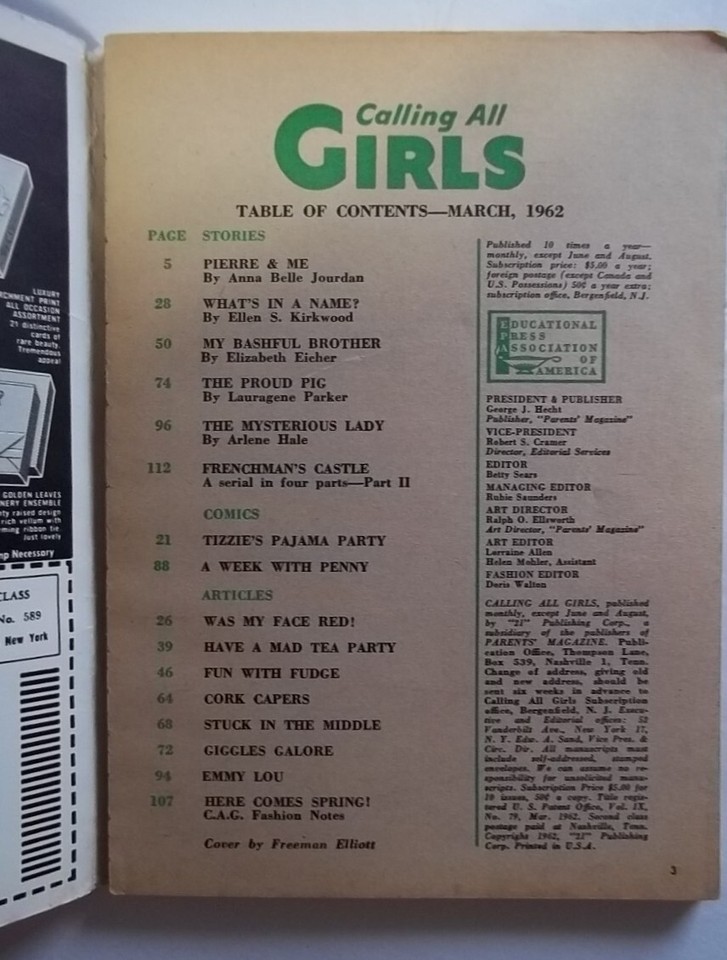 CALLING ALL GIRLS digest magazine with comics March 1962 | eBay