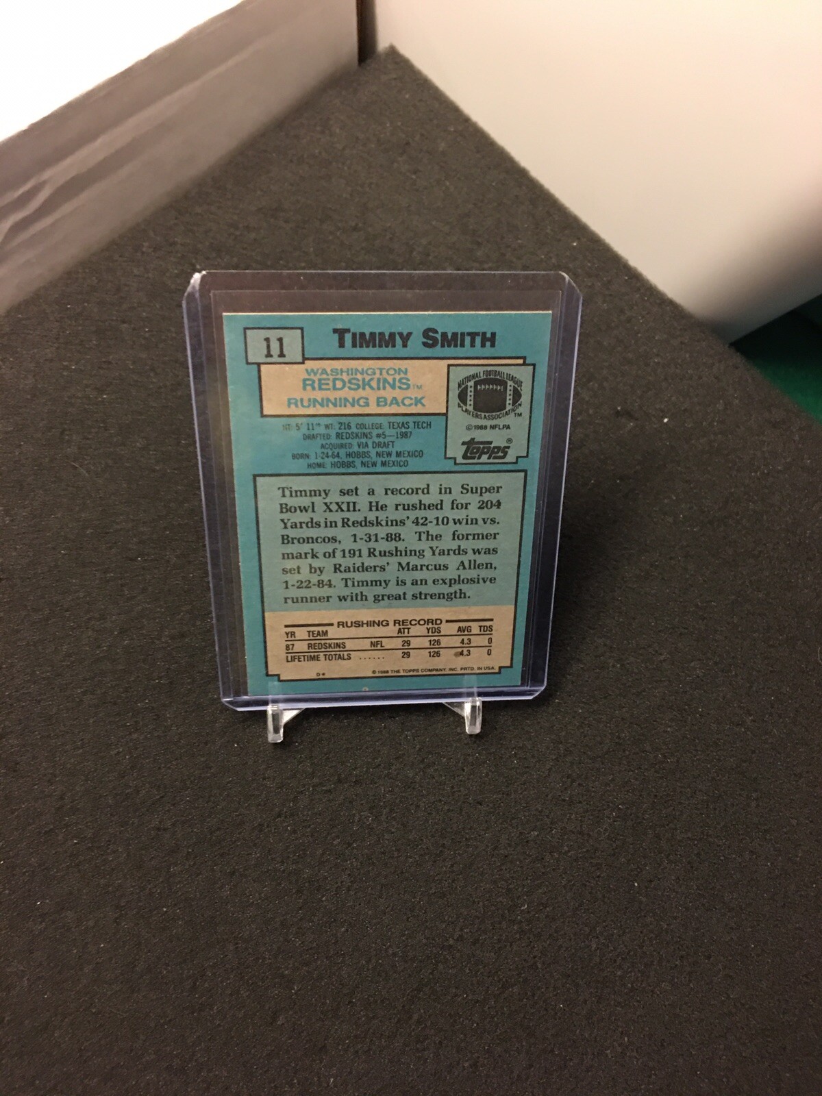 Timmy Smith Super Rookie 1988 Topps card 11 Washington Redskins RC | eBay