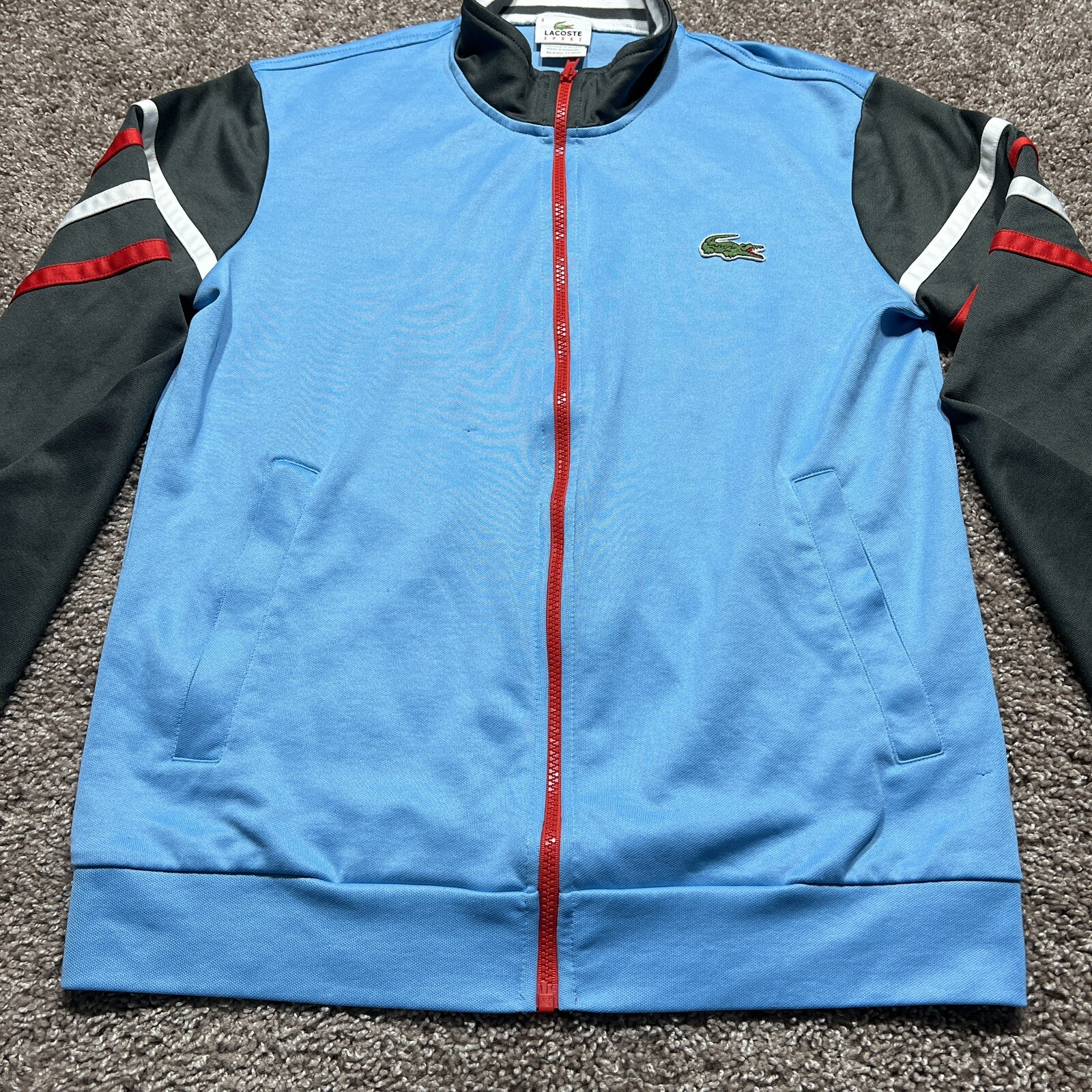 Lacoste Sport Men’s Zip Up Track Jacket Blue Grey Red… - Gem