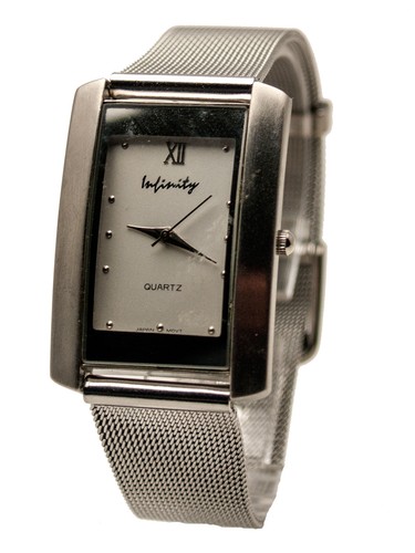 INFINITY:MENS' STAINLESS STEEL MESH BAND RECTANGLE CASE ANALOG QUARTZ ...