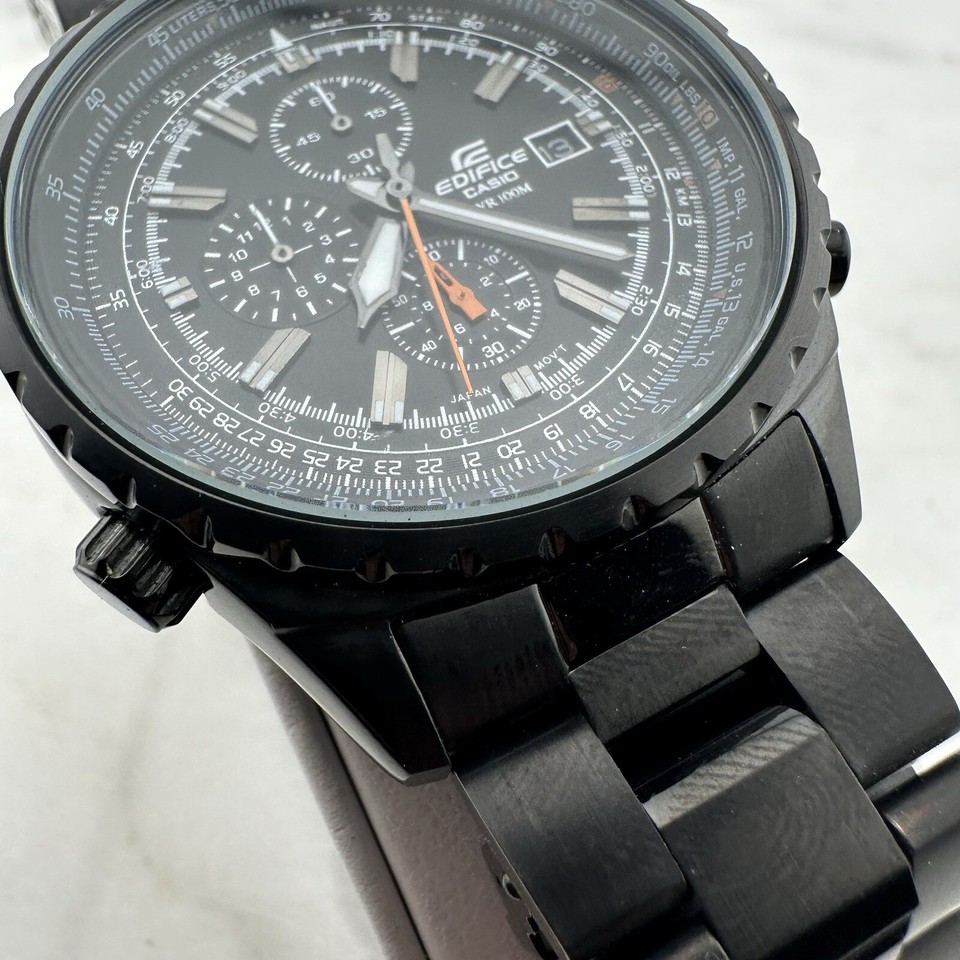 CASIO Edifice EF-527 Black Chronograph Mens Watch, Wrist Size 8.2” New ...