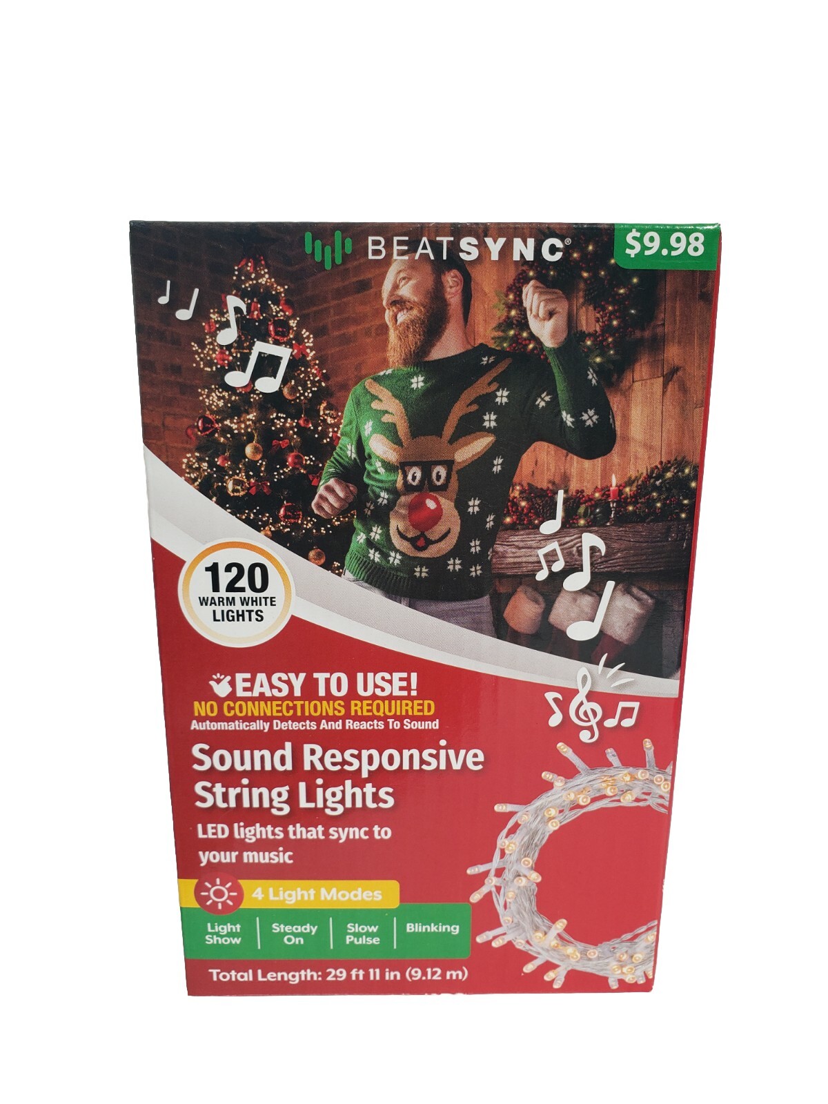 BeatSync Sound Response Warm White 120 LED Wire String Lights Music ...