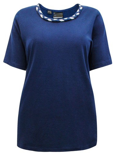 BPC t shirt top plus size 14 16 18 20 22 24 26 28 NAVY Pure Cotton ...