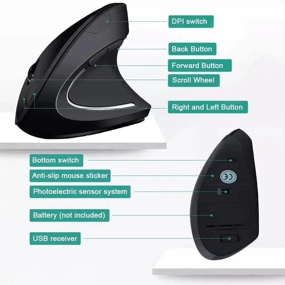 Wireless Ergonomic Design Vertical Optical Mouse Mice for Computer ...