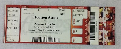 MLB 2011 05/28 Arizona Diamondbacks at Houston Astros Ticket-Zach Duke ...