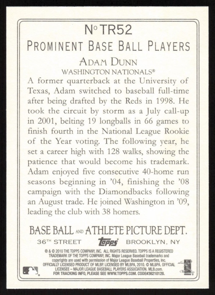 2010 Topps #TR52 Adam Dunn Turkey Red Card | eBay