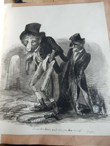 1860s Victorian Ladies Artwork Album numerous anthropomorphic pen ink ...