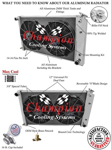 2 Row 1" MN Champion Radiator 26",12" Fans-1965-1966,1980-1981 Pontiac ...