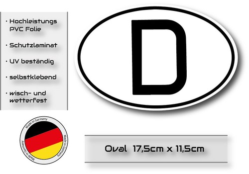 D Aufkleber Deutschland Länderkennzeichen Auto LKW Anhänger Oval 17,5cm ...