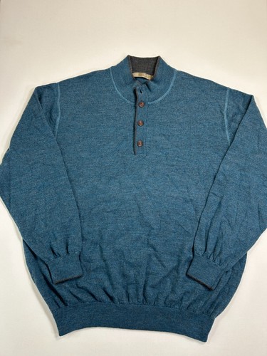 Raffi Linea Uomo Sweater Mens 2XL Size 56 Teal 100% Merino Wool Henley ...