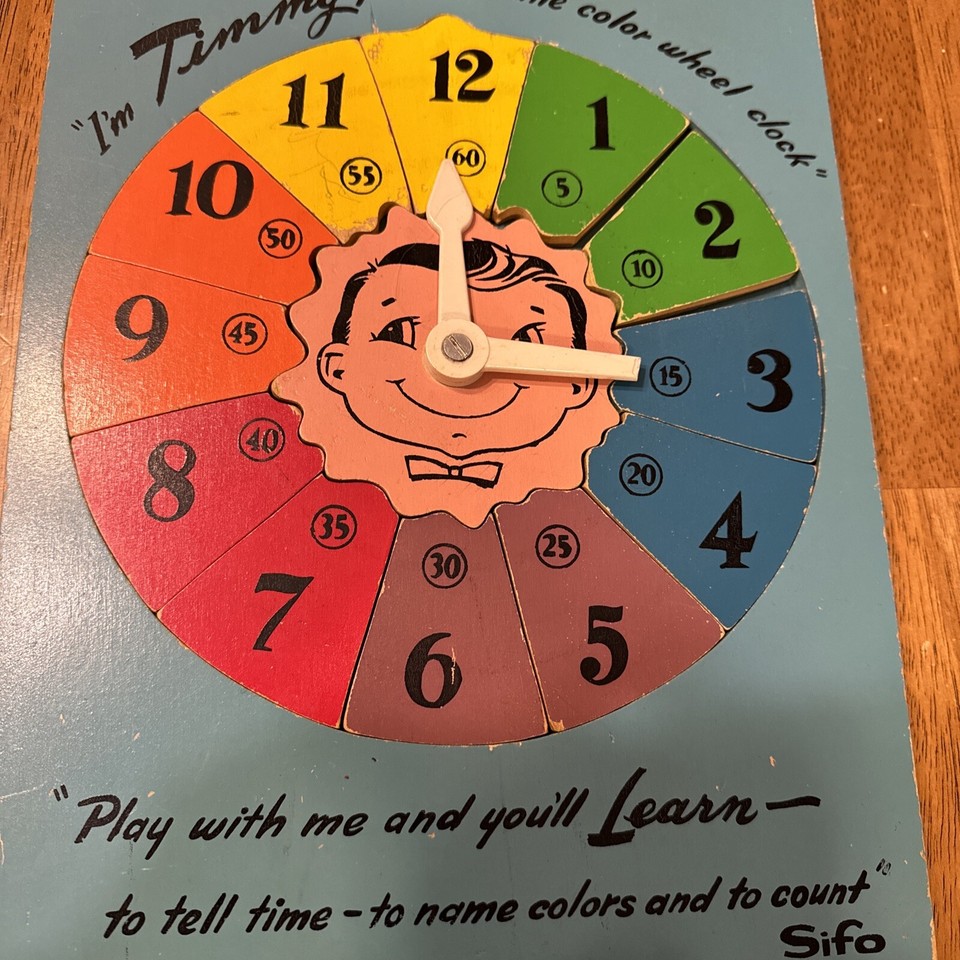 Vtg Sifo Toys Timmy Time Color Wheel Wooden Clock Puzzle 1950’s ...