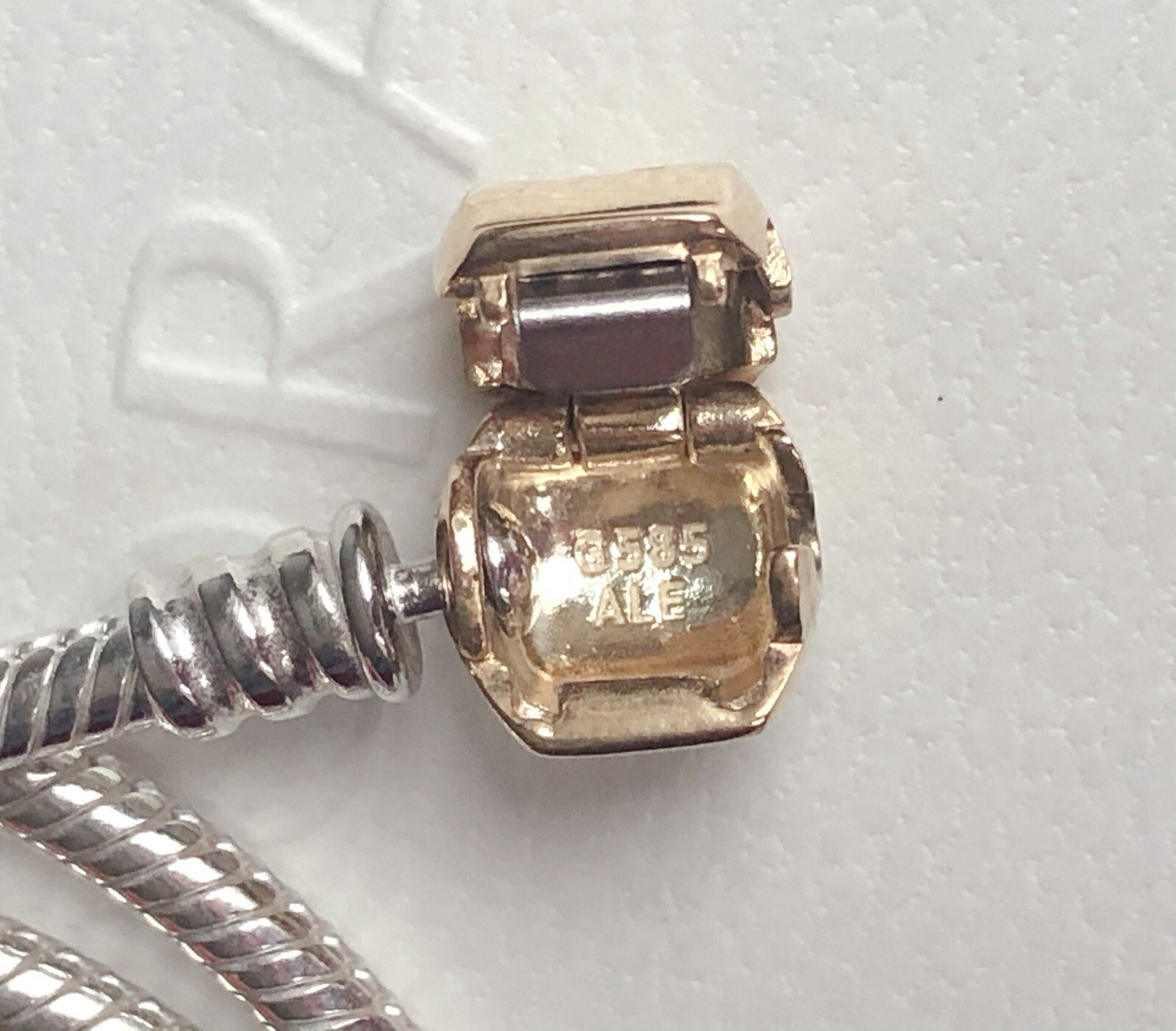 Authentic Pandora 14k Gold Barrel Clasp Silver Moment… - Gem