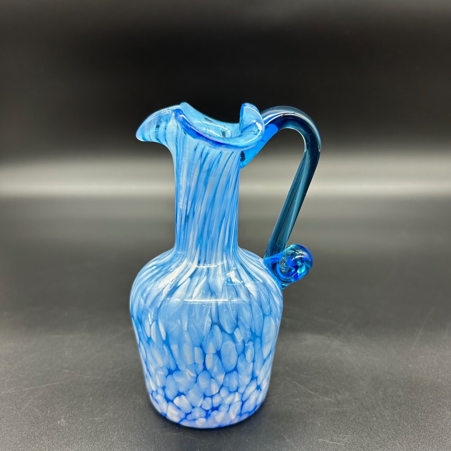 Vtg Rainbow Art Glass Mini Pitcher Aqua Turquoise Blue White Spatter ...