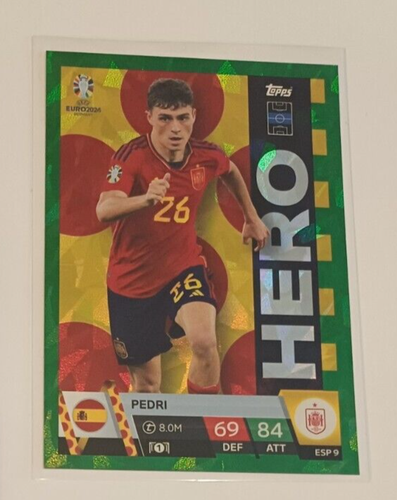 Carte Carta PARALLEL EMERALD HERO PEDRI Espagne TOPPS MATCH ATTAX EURO ...