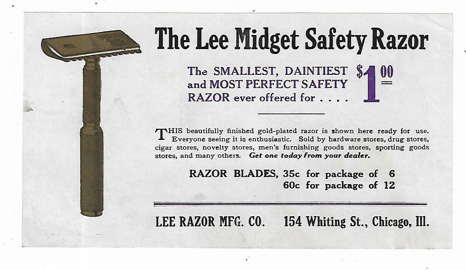Old Advertising Lee Midget Safety Razor $1.00 Lee Razor Mfg Co Chicago ...