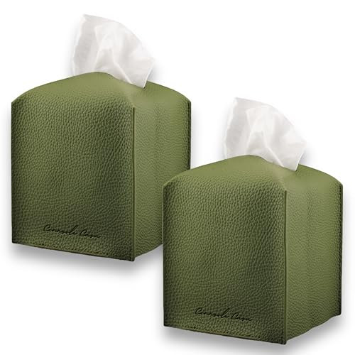 Premium PU Leather Tissue Box Holder - Elegant 2 Pack Classic-textured ...