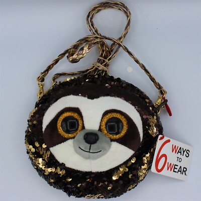 Ty Fashion Childrens Sloth Plush Handbag Round 6" Shoulder Strap Zip ...