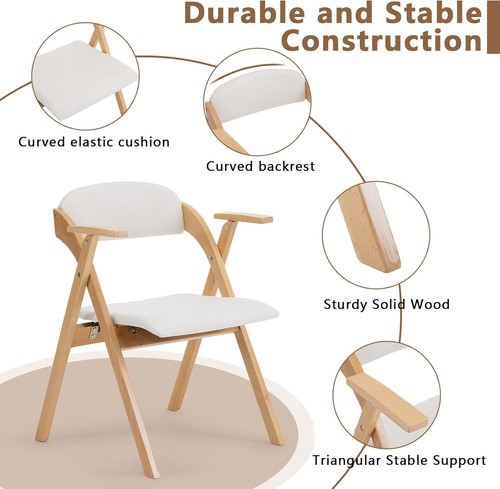 2 Pack Wooden Padded Folding Chairs with Armrest ,Portable Foldable ...