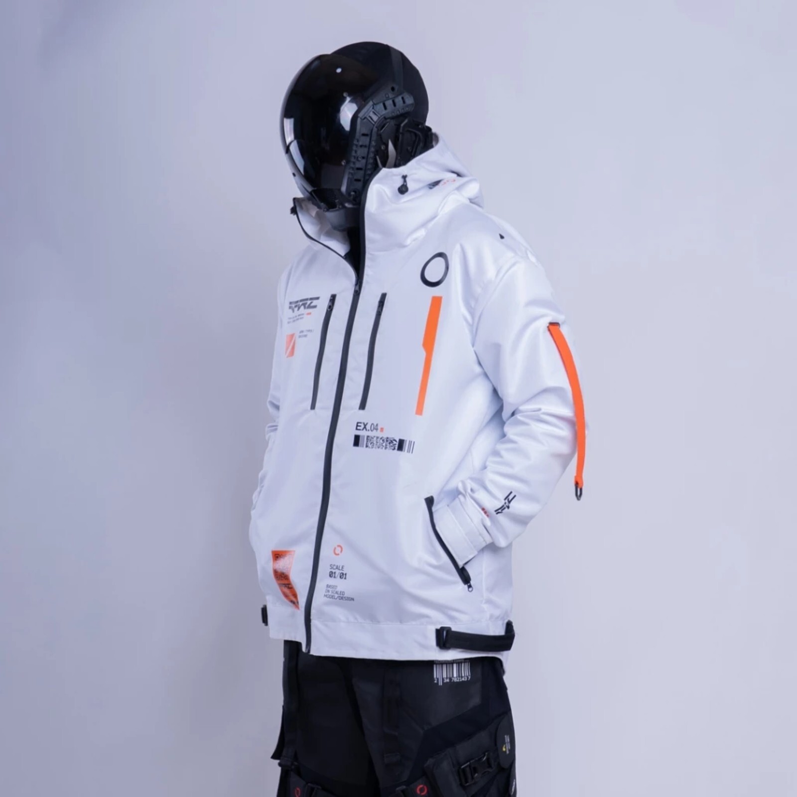 Men's White Windbreaker Parka Jacket Hoodie Full Zip TECHRACER - Excore | eBay